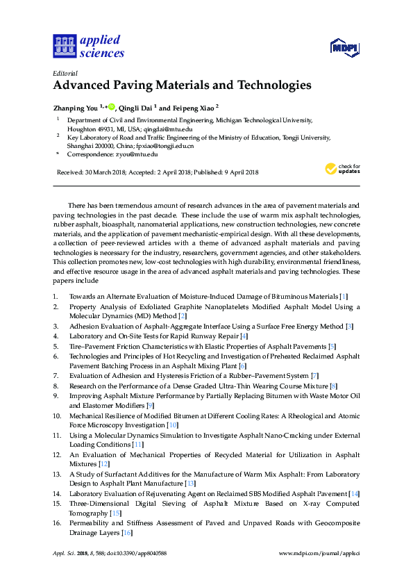 (PDF) Advanced Paving Materials and Technologies