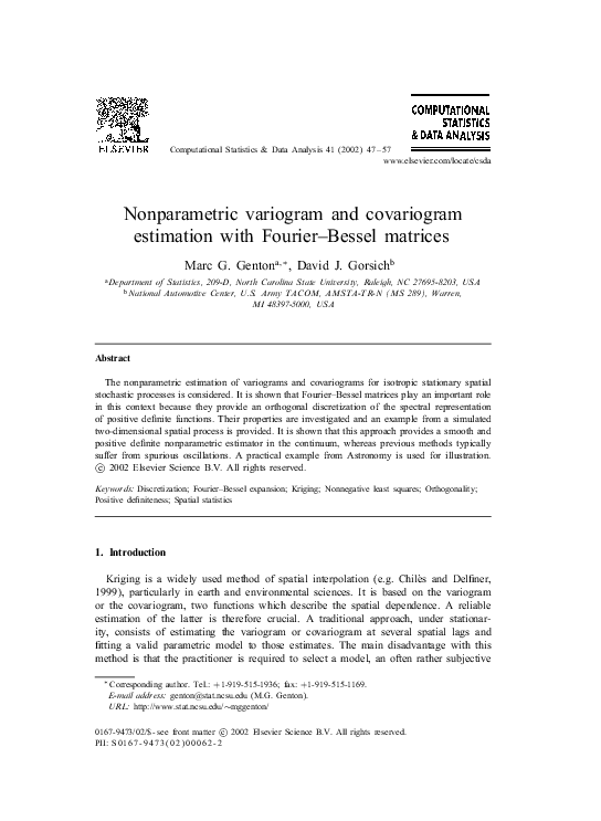 Pdf Nonparametric Variogram And Covariogram Estimation With Fourierbessel Matrices