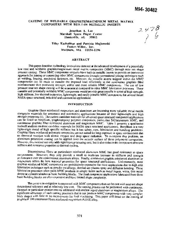 Casting of weldable graphite/magnesium metal matrix composites with ...