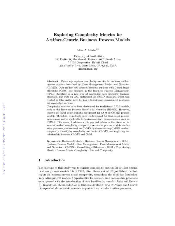 (PDF) Exploring Complexity Metrics for Artifact-Centric Business Process Models