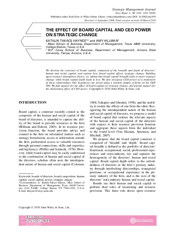 (PDF) The Effect of Board Capital and CEO Power on Strategic Change