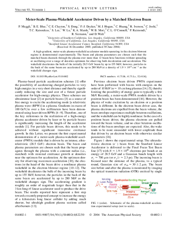 (PDF) Meter-scale plasma-wakefield accelerator driven by a matched electron beam
