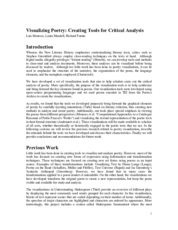 (PDF) Visualizing Poetry: Creating Tools for Critical Analysis