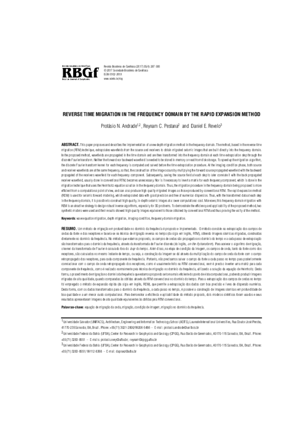 (PDF) Reverse Time Migration in the Frequency Domain by the Rapid Expansion Method