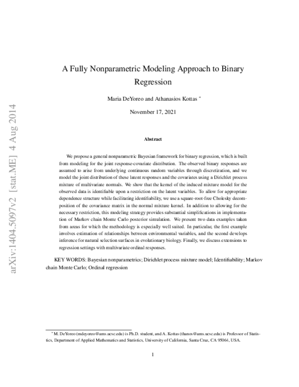 (PDF) A Fully Nonparametric Modelling Approach to Binary Regression
