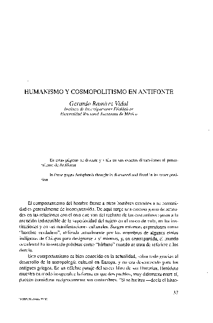 (PDF) Humanismo y cosmopolitismo en Antifonte