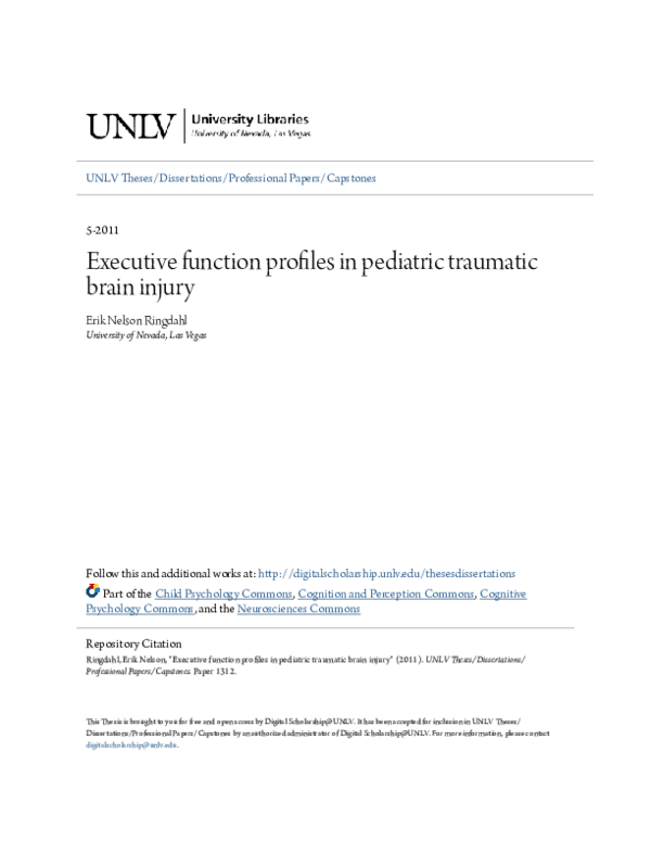 (PDF) Executive Function Profiles in Pediatric Traumatic Brain Injury