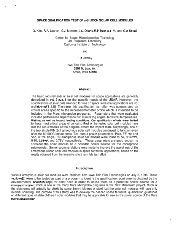 (PDF) Space Qualification Test of a-Silicon Solar Cell Modules