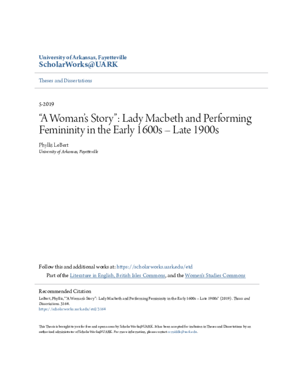 (PDF) “A Woman’s Story”: Lady Macbeth and Performing Femininity in the ...