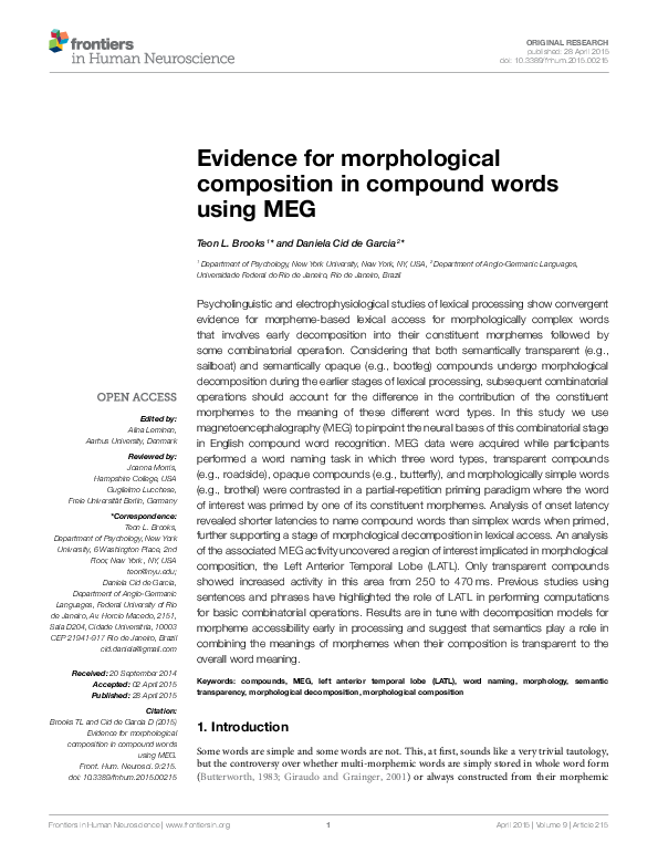 (PDF) Evidence for morphological composition in compound words using MEG