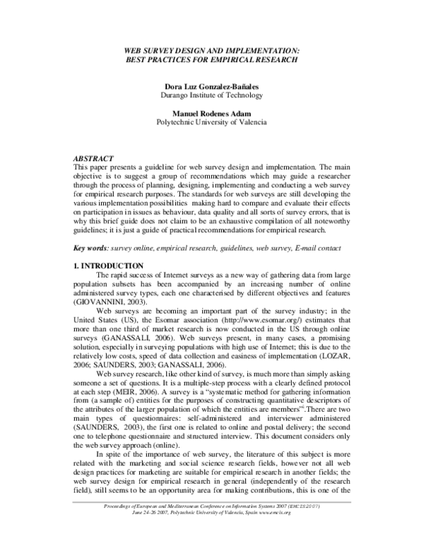 (PDF) Web Survey Design and Implementation: Best Practices for Empirical Research