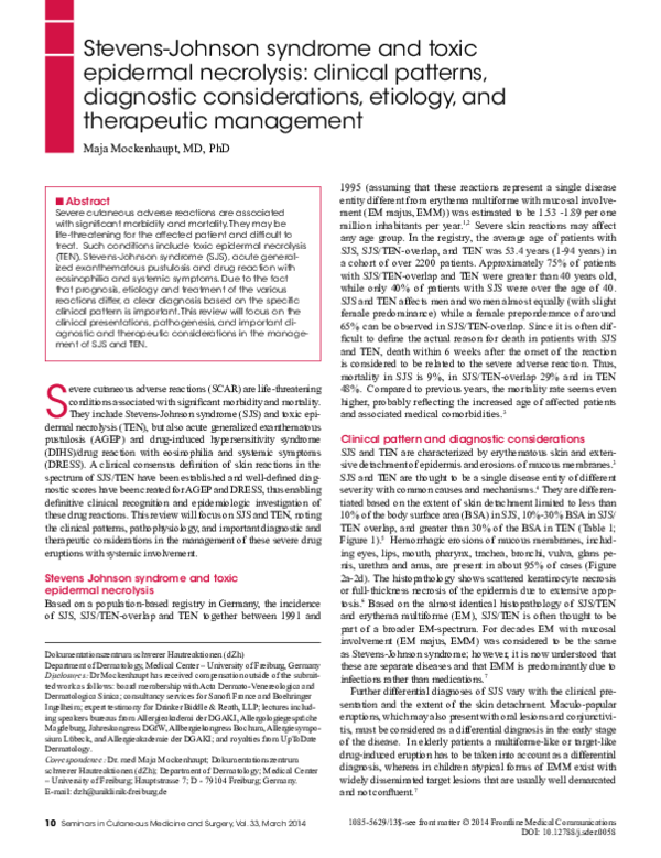 (PDF) Stevens-Johnson syndrome and toxic epidermal necrolysis: clinical ...