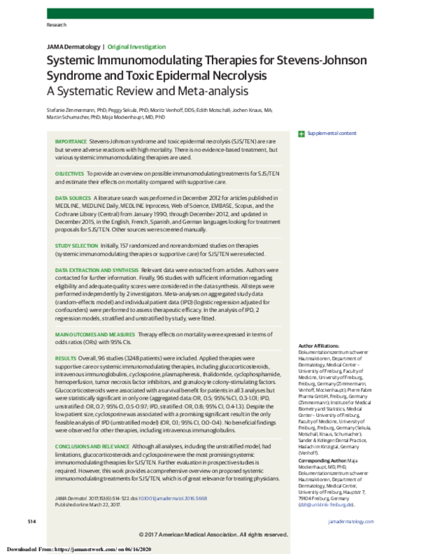 (PDF) Immunomodulating Treatments for SJS/TEN