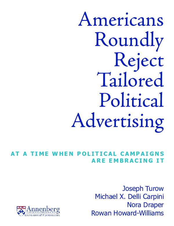 (PDF) Americans Roundly Reject Tailored Political Advertising AT A TIME ...