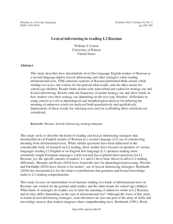 (PDF) Lexical Inferencing in Reading L2 Russian
