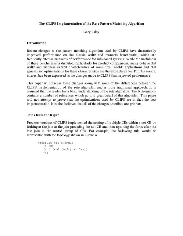 (PDF) The CLIPS Implementation of the Rete Pattern Matching Algorithm ... (PDF) The CLIPS Implementation of the Rete Pattern Matching Algorithm ...
