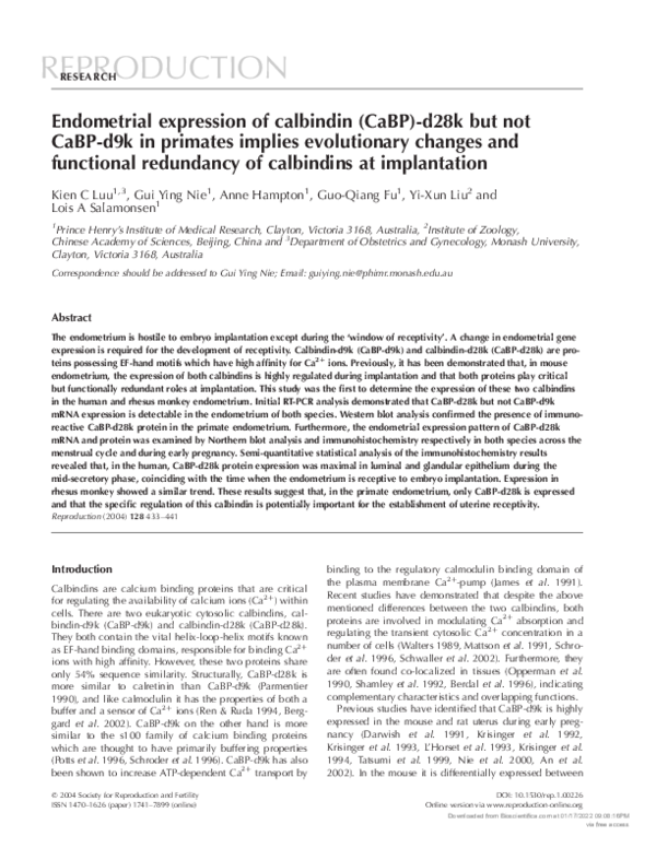 (PDF) Endometrial expression of calbindin (CaBP)-d28k but not CaBP-d9k ...