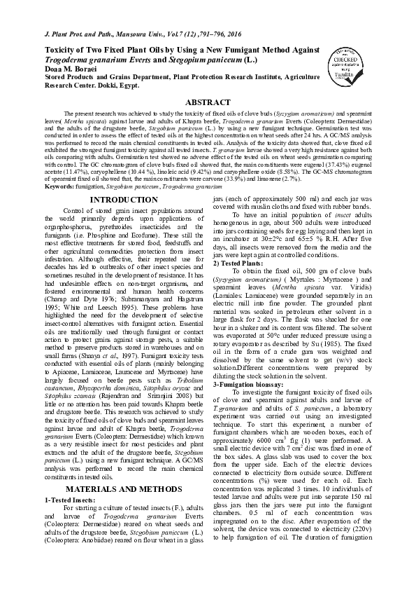 (PDF) Toxicity of Two Fixed Plant Oils by Using a New Fumigant Method ...