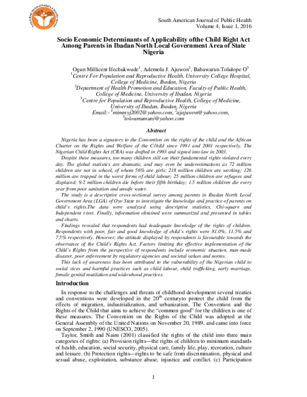 (PDF) Socio Economic Determinants of Applicability ofthe Child Right ...