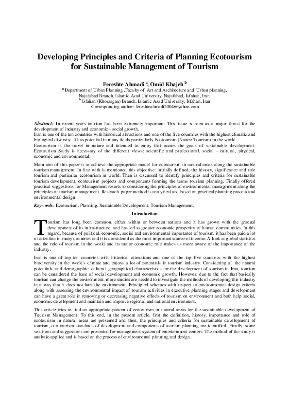 (PDF) Developing Principles and Criteria of Planning Ecotourism for ...