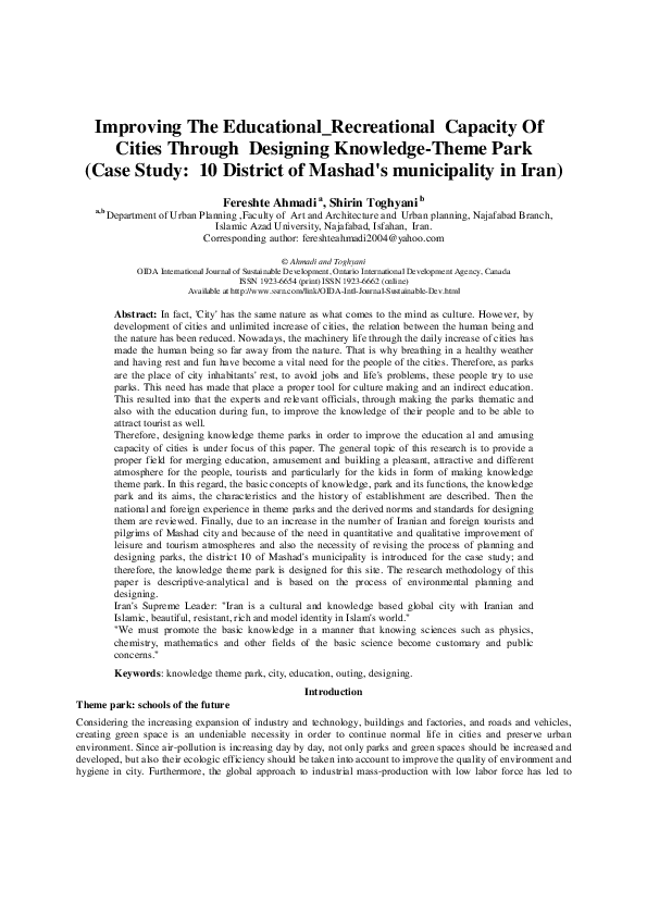 (PDF) Improving the Educational Recreational Capacity of Cities Through ...