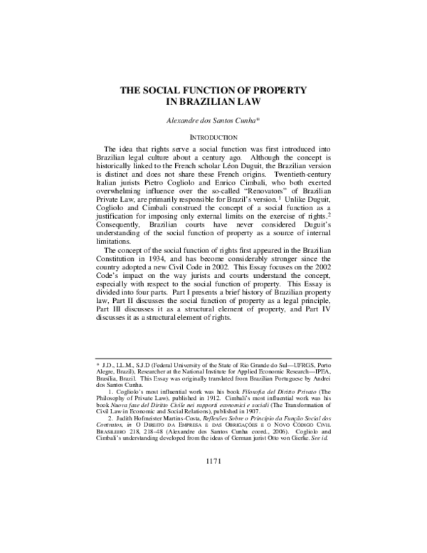 (PDF) The Social Function of Property in Brazilian Law