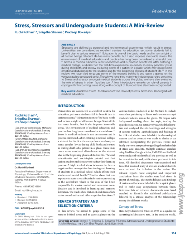 (PDF) Stress, Stressors and Undergraduate Students: A Mini-Review