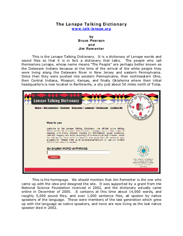 (PDF) The Lenape Talking Dictionary