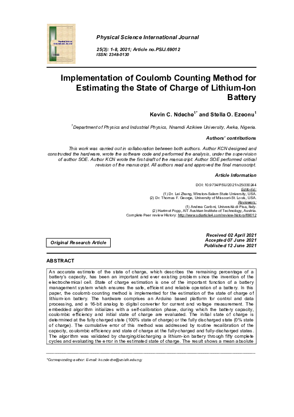 (PDF) Implementation of Coulomb Counting Method for Estimating the ...