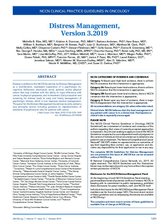 (PDF) Distress Management, Version 3.2019, NCCN Clinical Practice ...