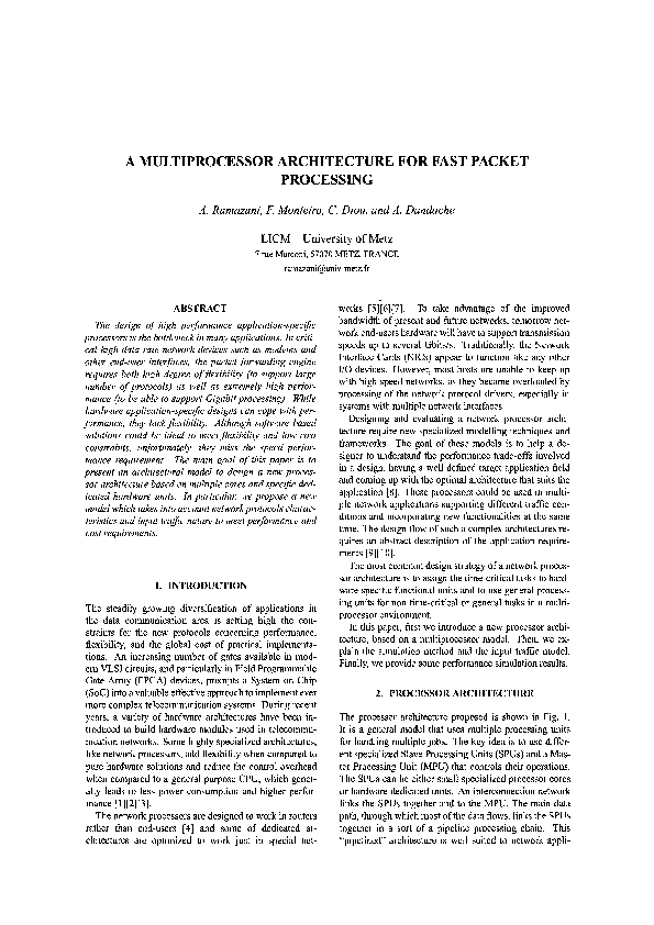 (PDF) A multiprocessor architecture for fast packet processing