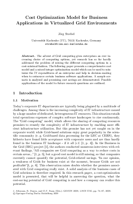 (PDF) Cost Optimization Model for Business Applications in Virtualized Grid Environments