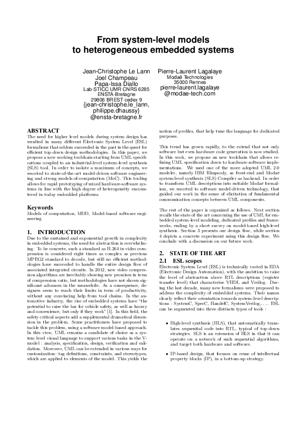 (PDF) From system-level models to heterogeneous embedded systems