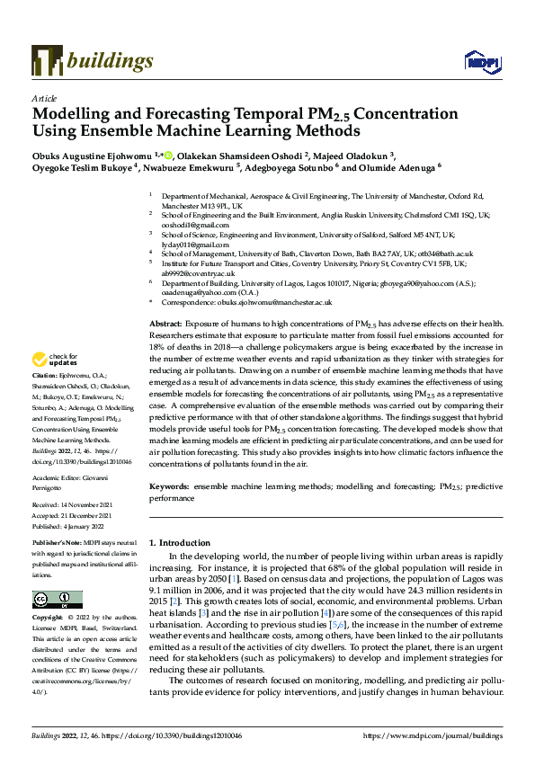 (PDF) Modelling and Forecasting Temporal PM2.5 Concentration Using ...