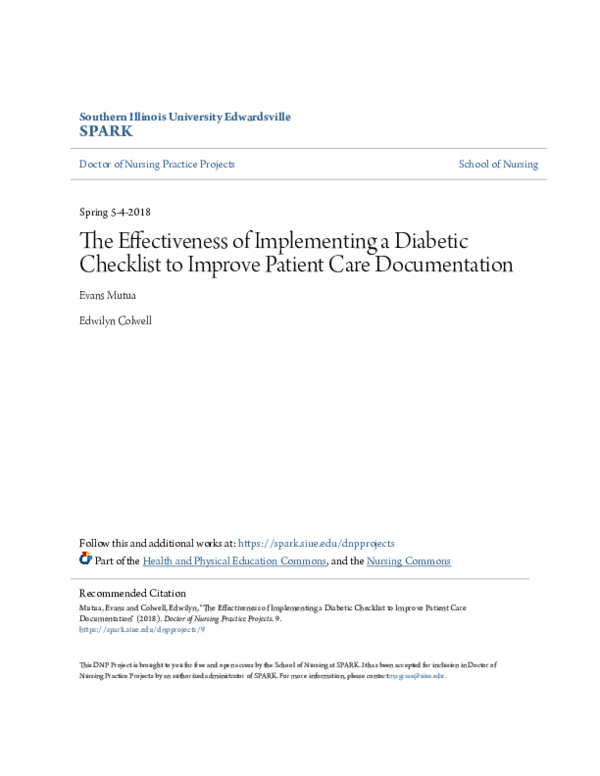 (PDF) The Effectiveness of Implementing a Diabetic Checklist to Improve ...