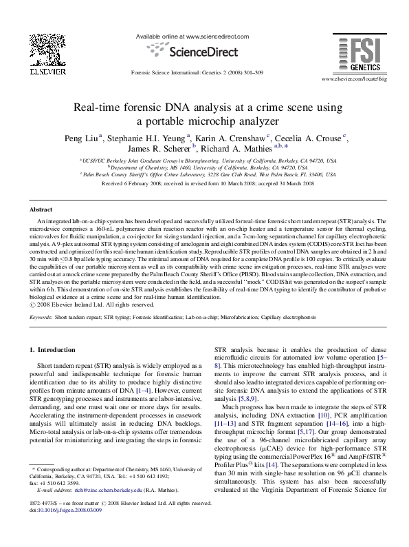 (PDF) Real-time forensic DNA analysis at a crime scene using a portable ...