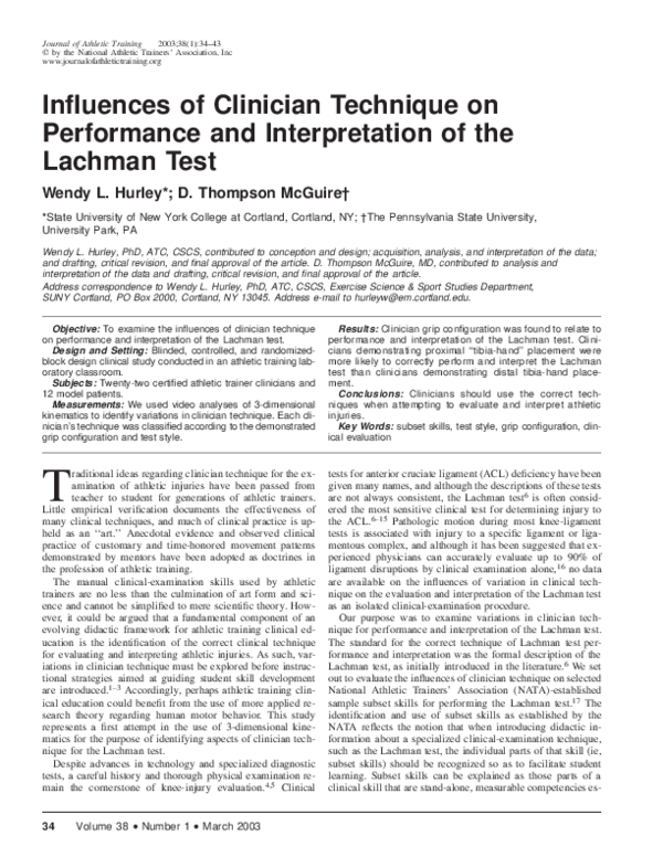 (PDF) Influences of Clinician Technique on Performance and ...