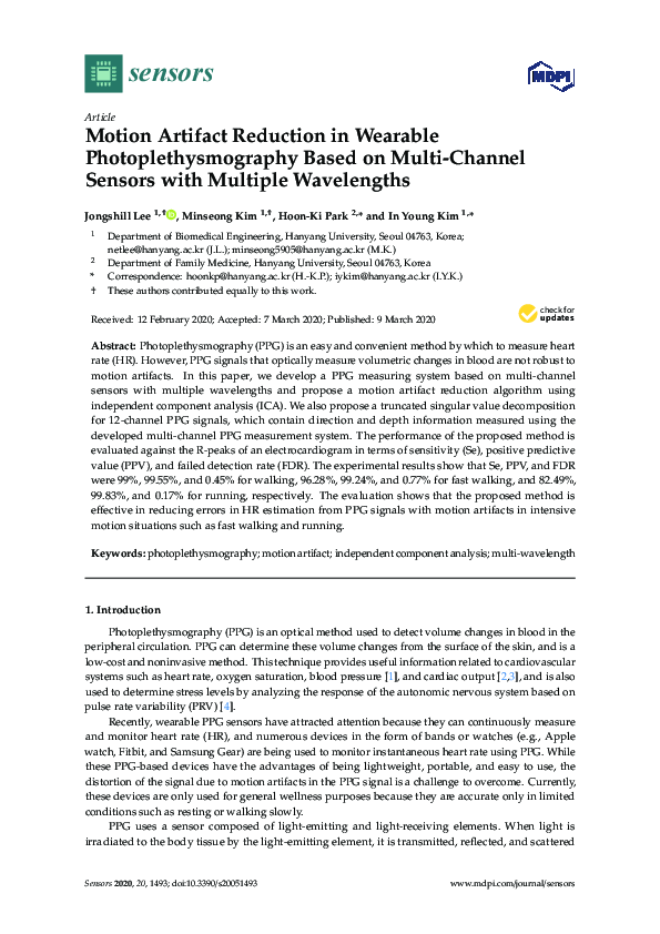Pdf Motion Artifact Reduction In Wearable Photoplethysmography Based