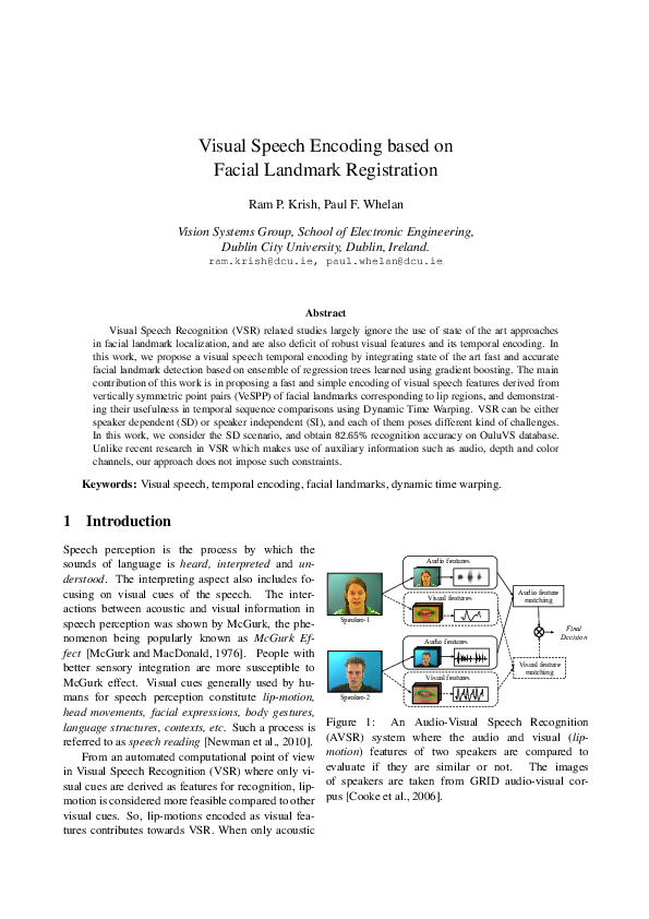 (PDF) Visual speech encoding based on facial landmark registration