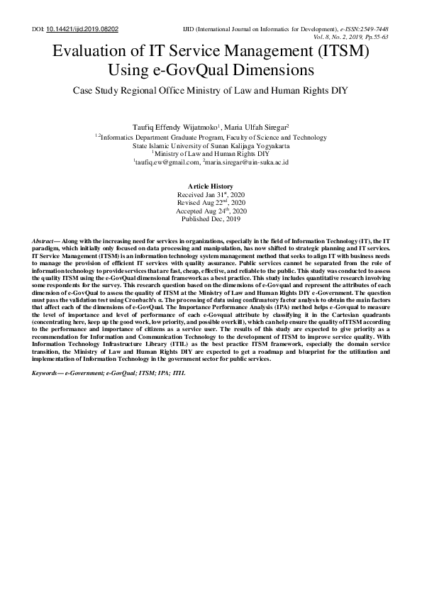 (PDF) Evaluation of IT Service Management (ITSM) Using e-GovQual ...