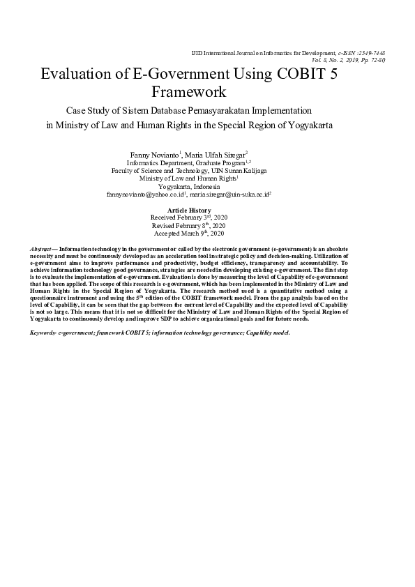 (PDF) Evaluation of E-Government Using COBIT 5 Framework Case Study of ...