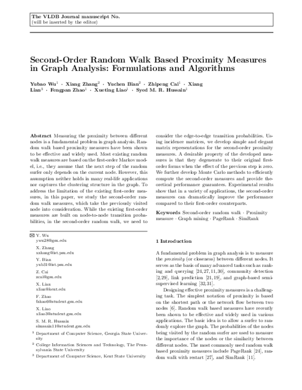 (PDF) Second-order random walk-based proximity measures in graph analysis: formulations and ...