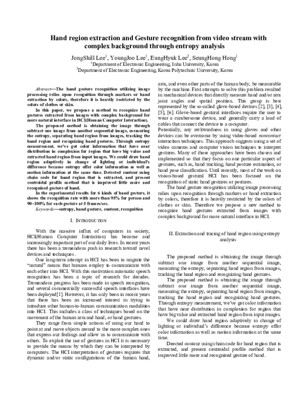(PDF) Hand region extraction and gesture recognition from video stream ...