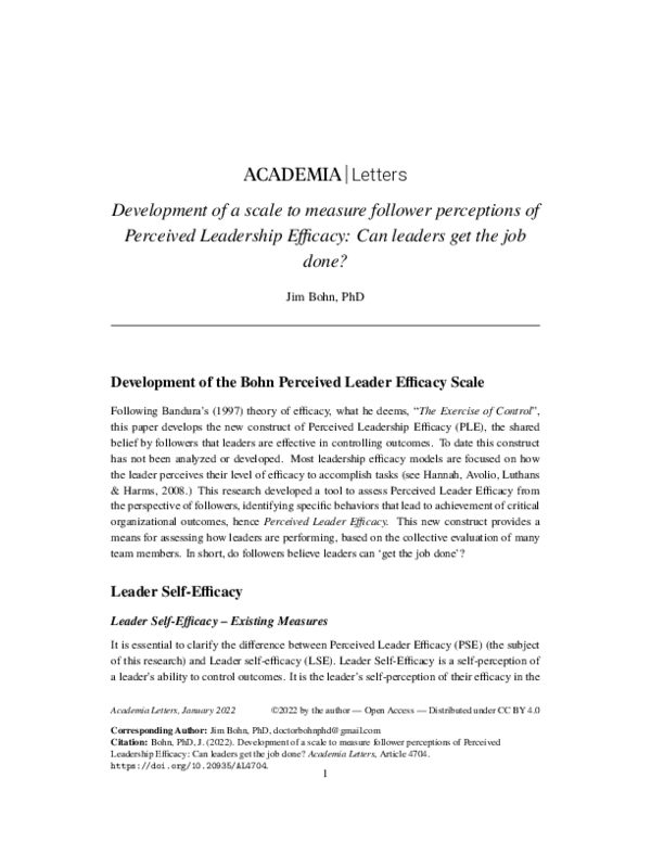 (PDF) Development of a scale to measure follower perceptions of ...