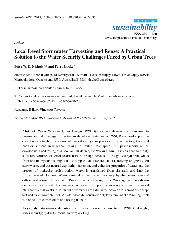 (PDF) Local Level Stormwater Harvesting and Reuse: A Practical Solution ...