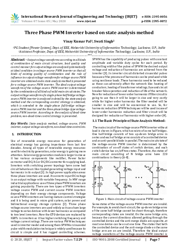 Pdf Three Phase Pwm Inverter Based On State Analysis Method