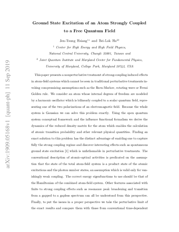 (PDF) Ground state excitation of an atom strongly coupled to a free ...