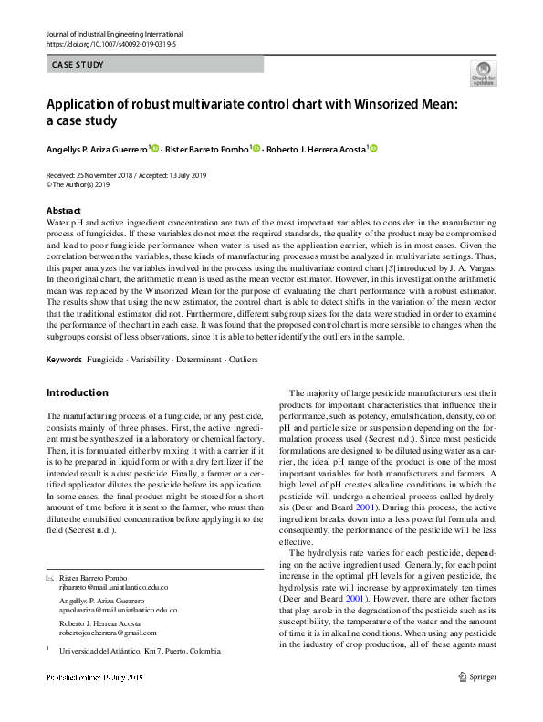 (PDF) Application of robust multivariate control chart with Winsorized Mean: a case study