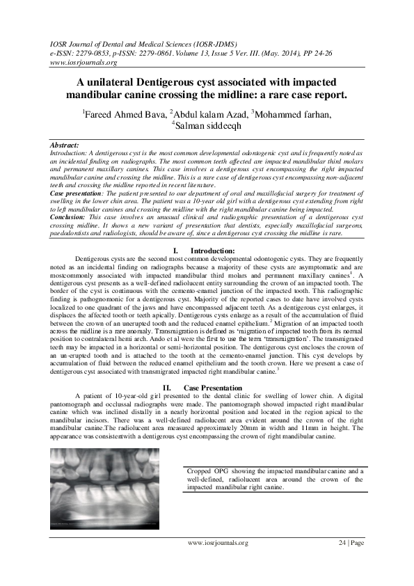 (PDF) A unilateral Dentigerous cyst associated with impacted mandibular ...