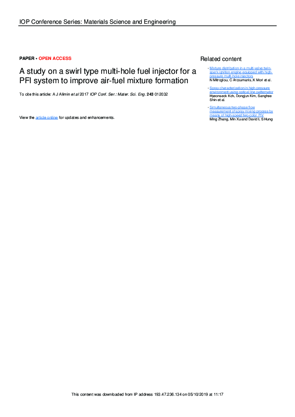 (PDF) A study on a swirl type multi-hole fuel injector for a PFI system ...